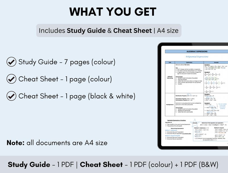 Algebraic Expressions Study Guide & Cheat Sheet | MCR3U Math Study Aid ...