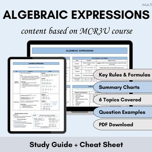Algebraic Expressions Study Guide & Cheat Sheet | MCR3U Math Study Aid ...