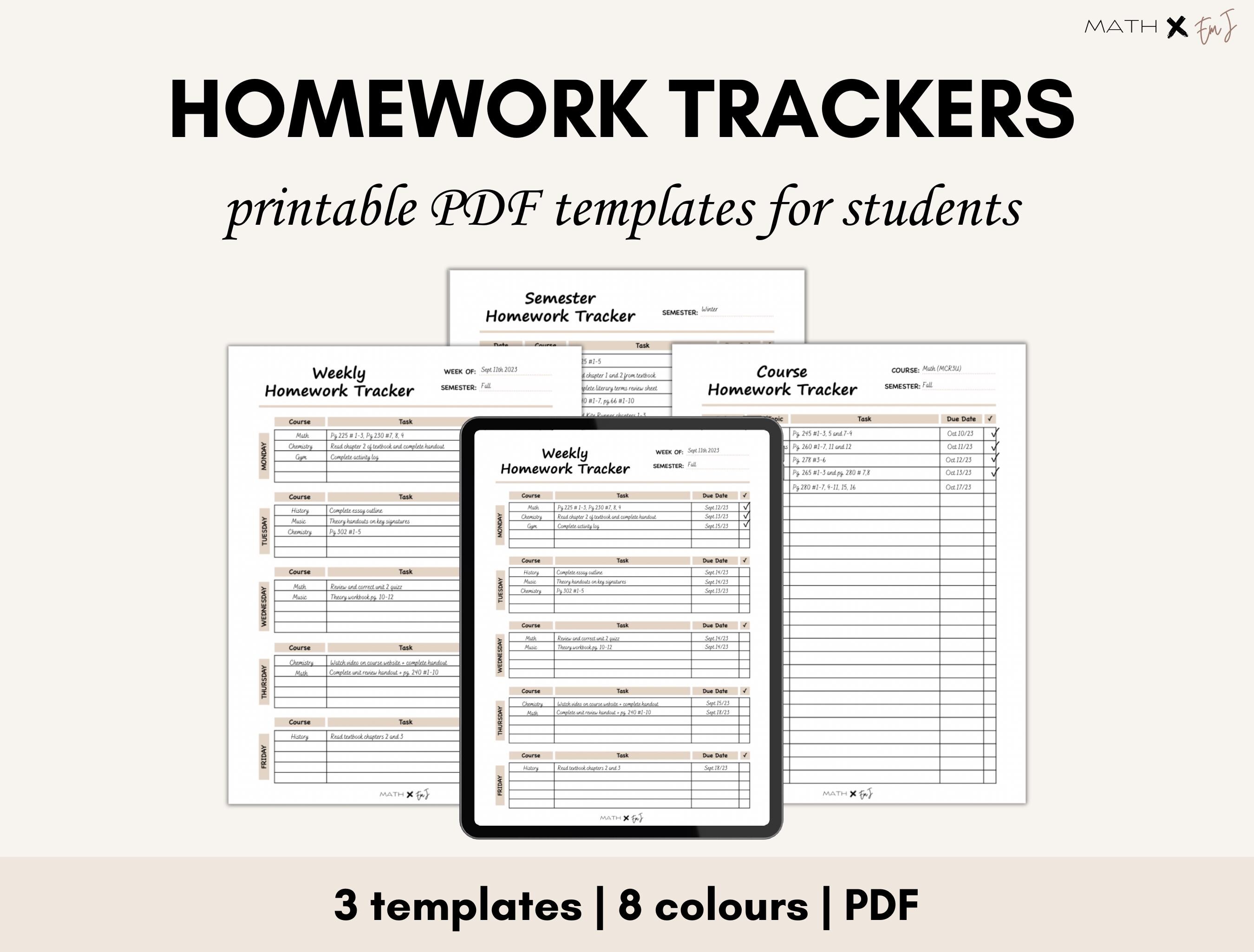 Homework Student Planner Printable Student Homework and Assignment ...