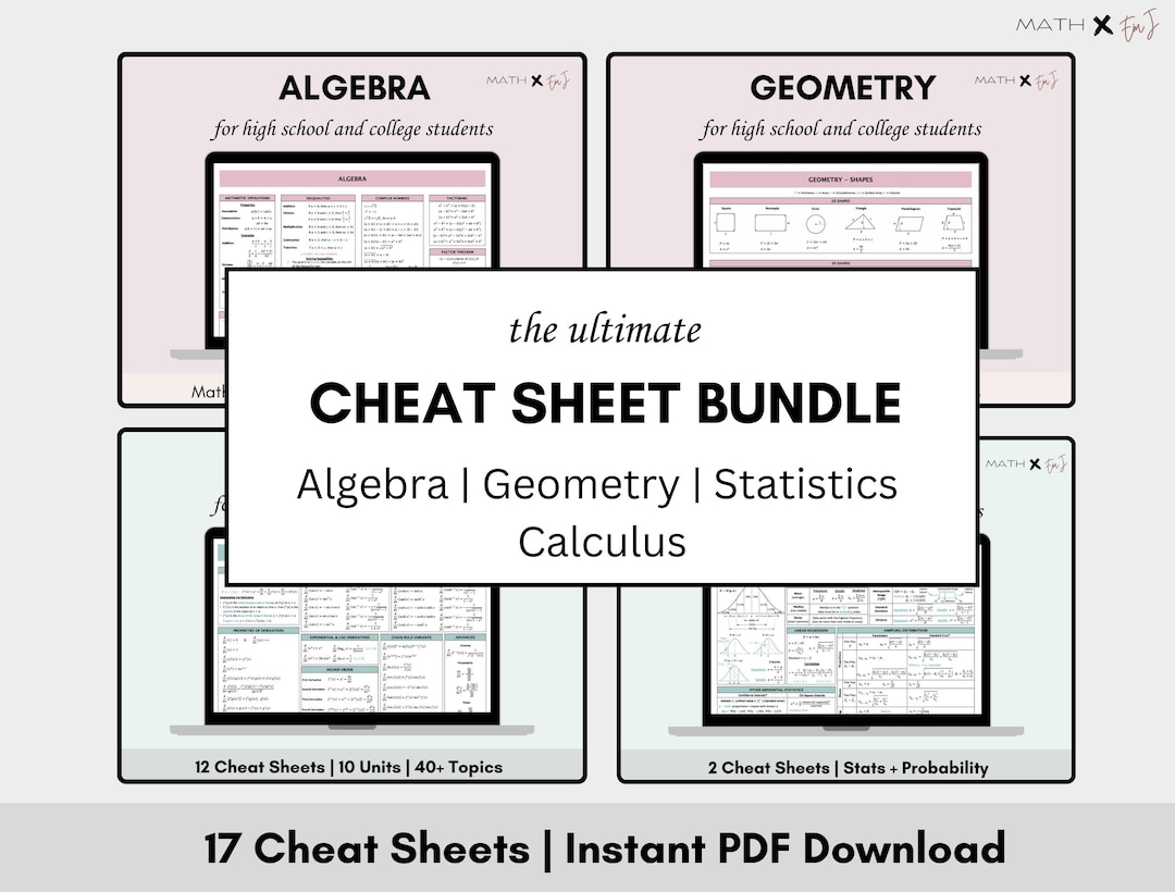 Cheat Sheets Math Formulas Algebra, Geometry, AP Statistics & AP ...