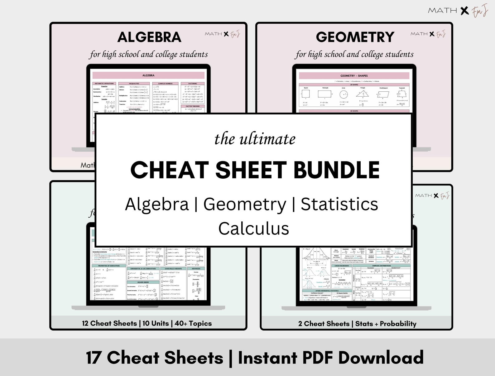 Cheat Sheets Math Formulas Algebra, Geometry, AP Statistics & AP ...