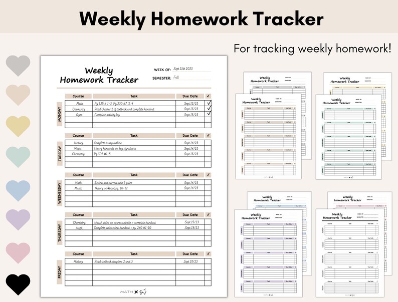 Homework Student Planner Printable Student Homework and Assignment ...