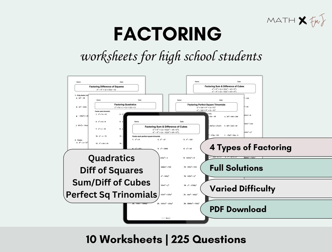 Factoring Worksheets | Quadratic, Binomial & Trinomial Factorization ...