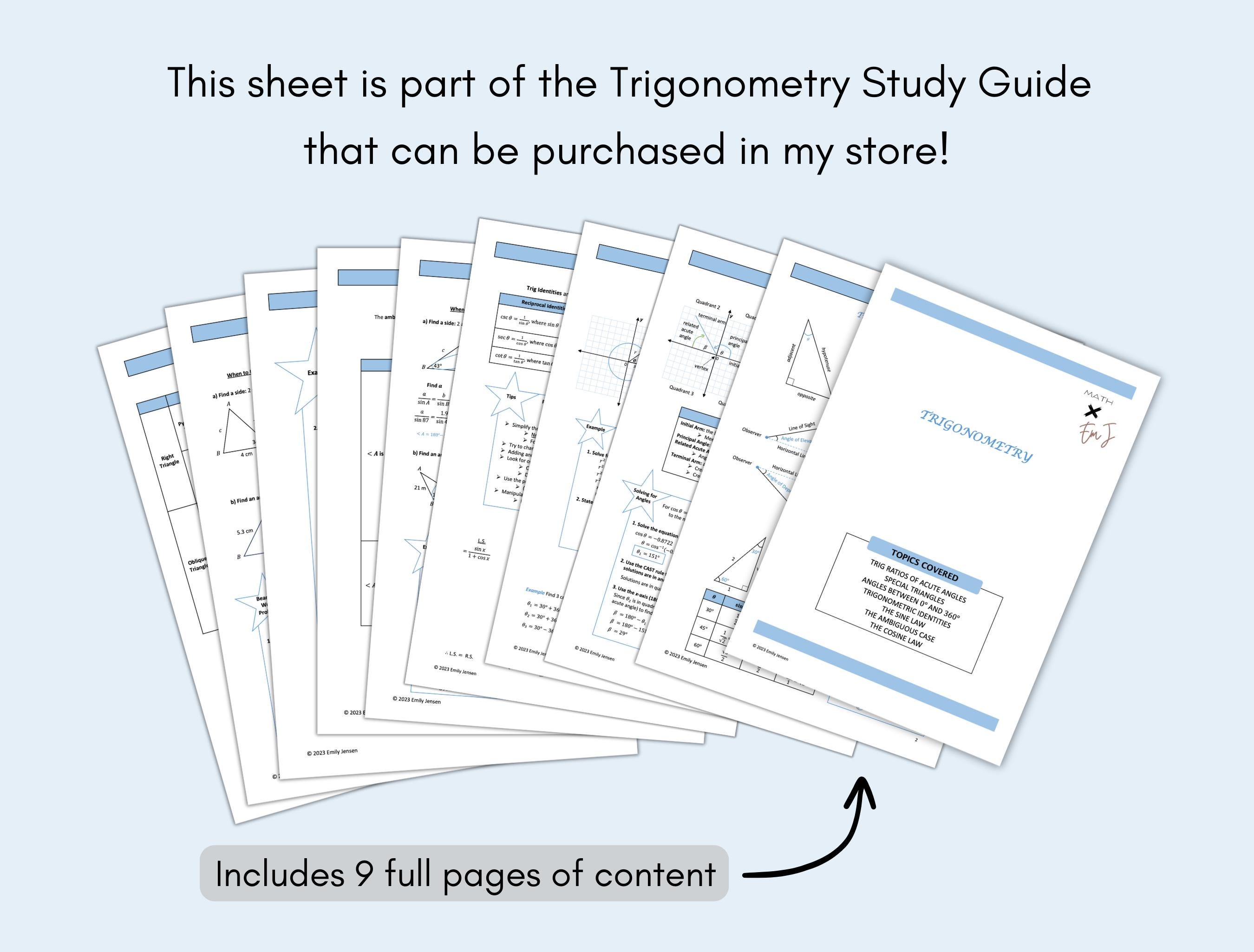 Trigonometry Rule Cheat Sheet | Math Formula Summary Chart | Solving ...