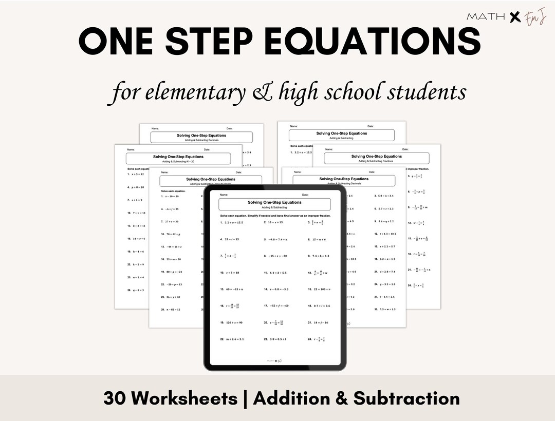 One-step Equation Worksheets | Solve Addition & Subtraction Equations ...