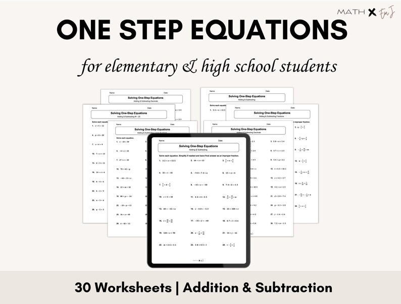 One-step Equation Worksheets Algebra Math Worksheets Addition ...