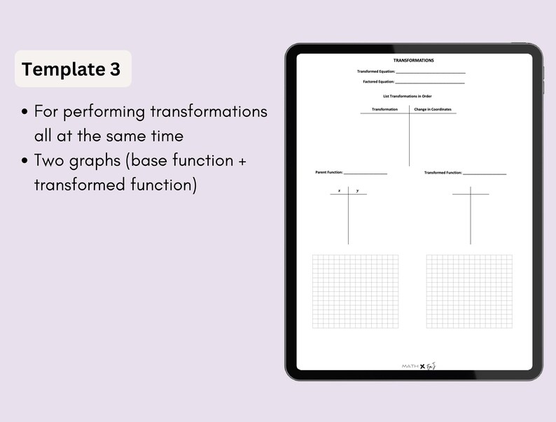 Graphing Transformations Templates | Function Shifts, Reflections ...
