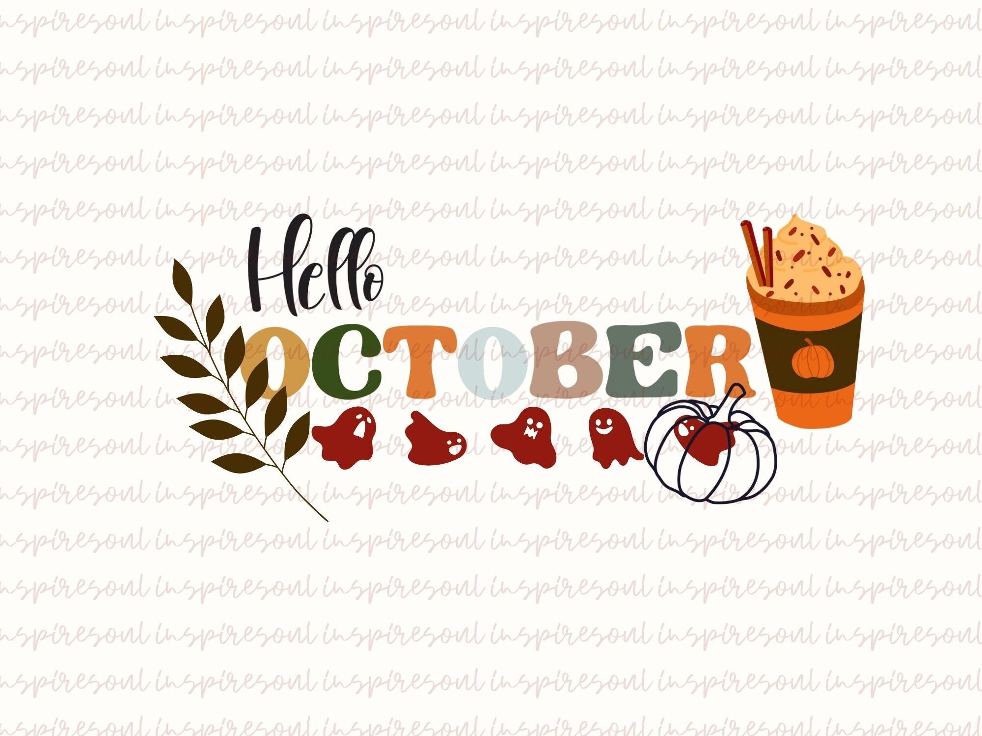 Hello October Vibe Png October Ghost Png Halloween Vibes - Etsy