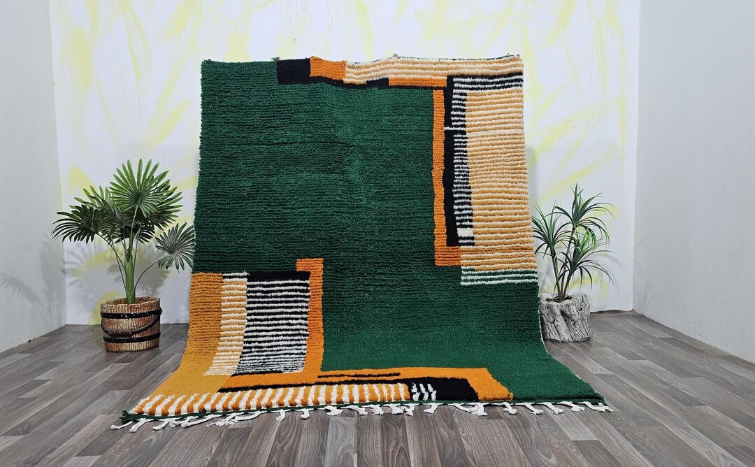 Green Beni Ourain Rug Living Room- Emerald Green Shaggy Rug- Moroccan ...