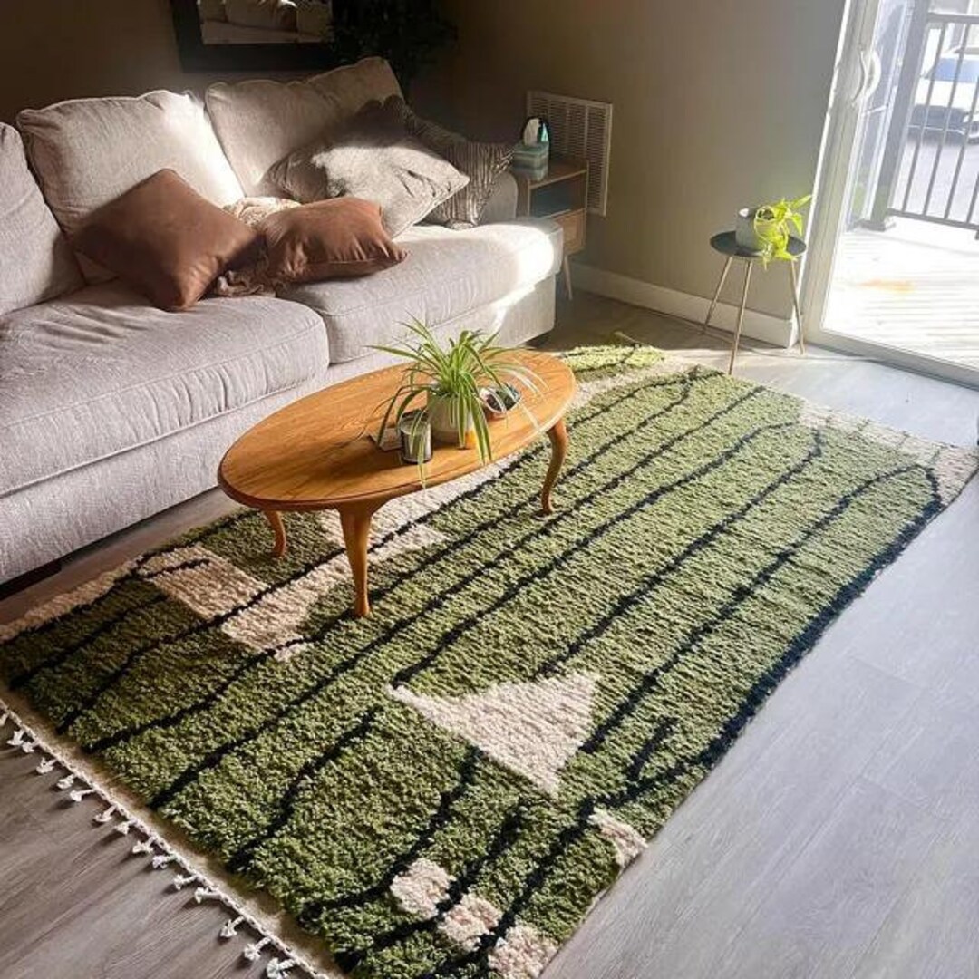 Green Beni Ourain Rug Living Room ,emerald Green Shaggy Rug ,moroccan ...