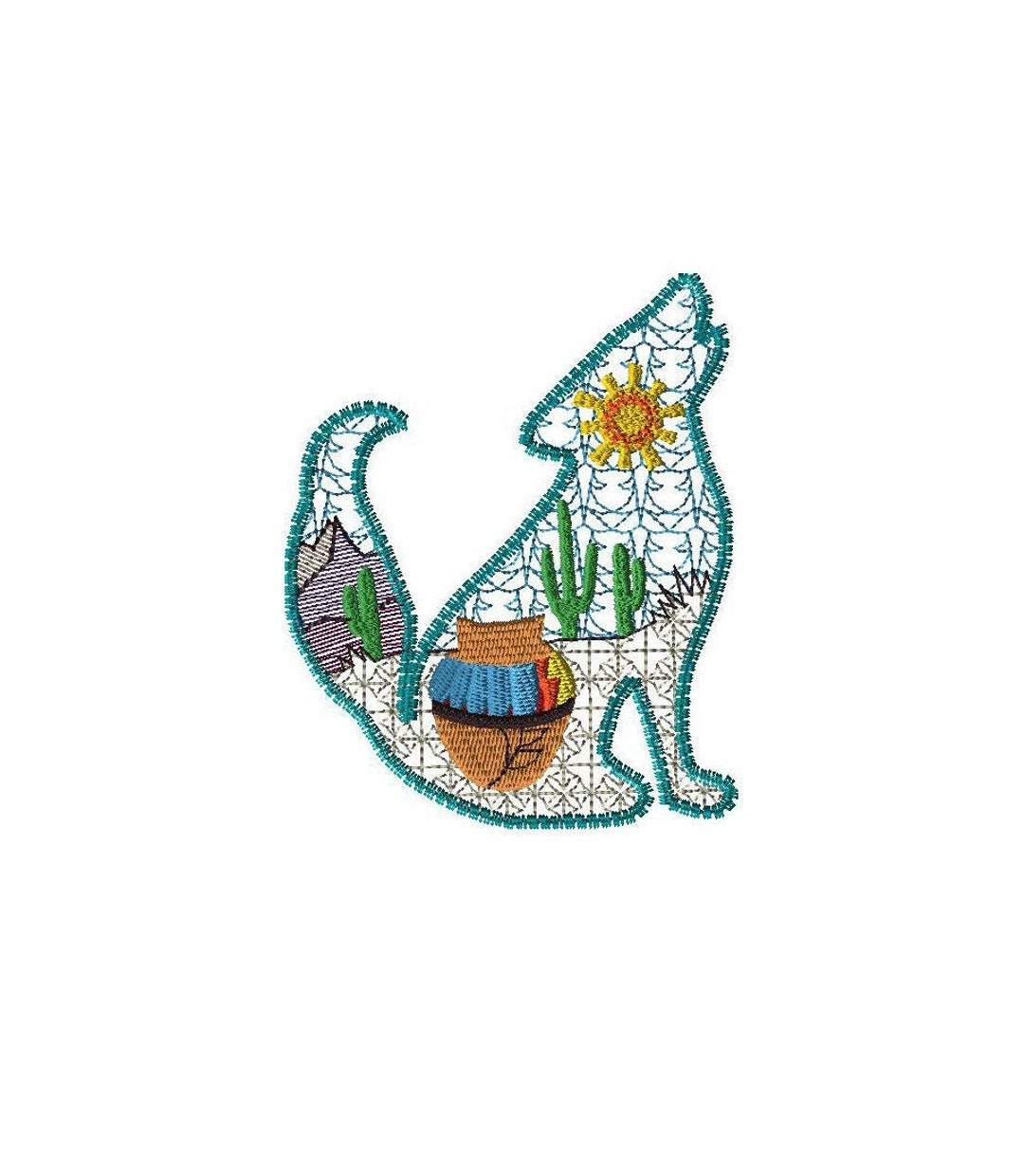Coyote With Southwestern Scene Embroidery Design - Etsy