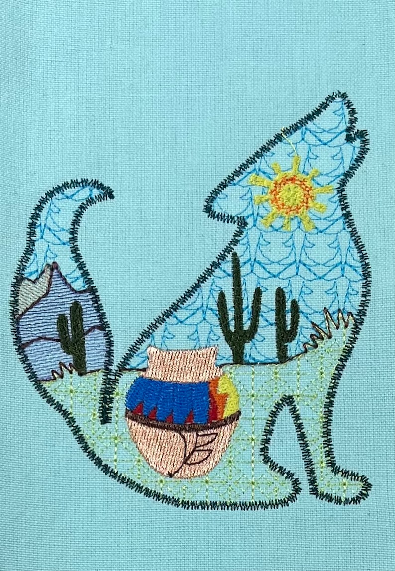 Coyote With Southwestern Scene Embroidery Design - Etsy