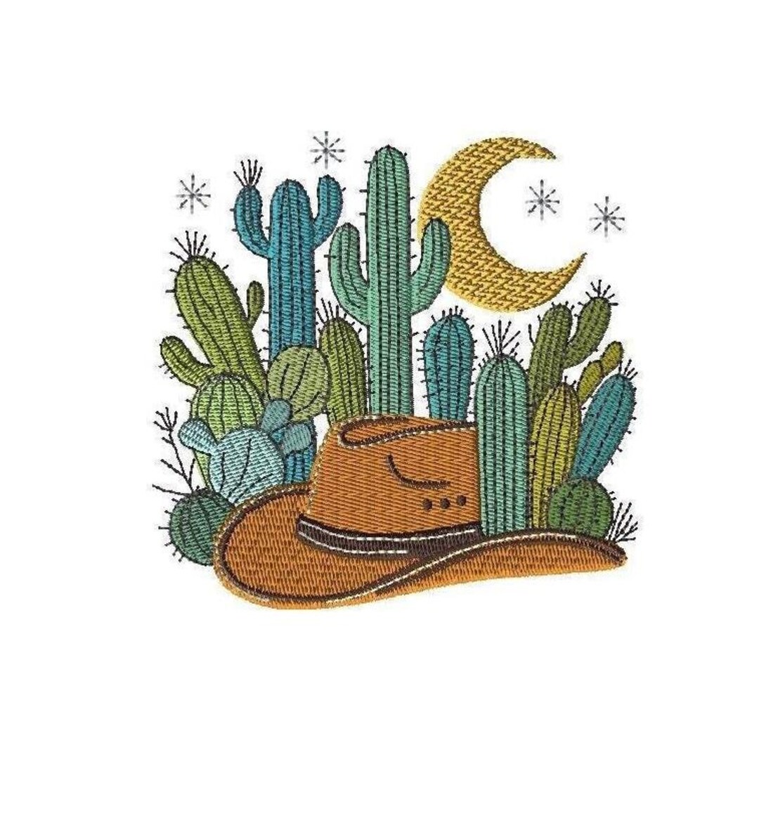 Southwest Cactus With Cowboy Hat Embroidery Design - Etsy