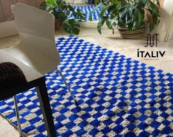 Green and White Checkered Rug, Moroccan Berber Checkered Rug, Checkered ...