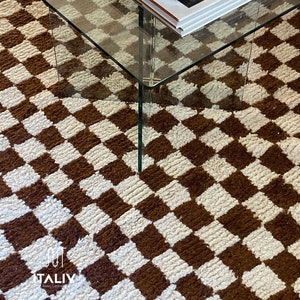 Dark Brown and White Checkered Rug, Moroccan Berber Checkered Rug ...