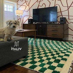 Green and White Checkered Rug, Moroccan Berber Checkered Rug, Checkered ...