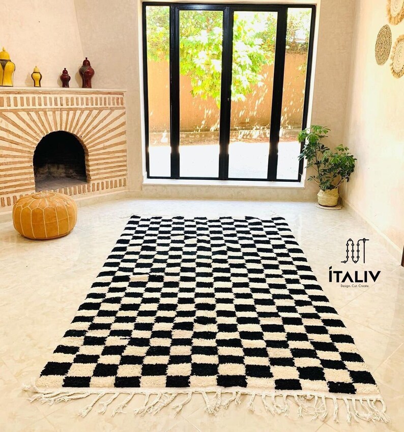 Black and White Checkered Rug, Moroccan Berber Checkered Rug, Checkered ...