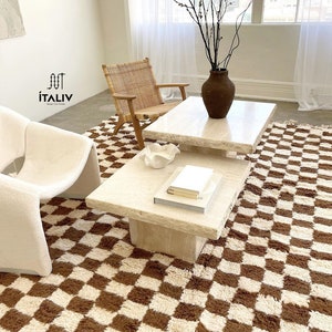 Dark Brown and White Checkered Rug, Moroccan Berber Checkered Rug ...