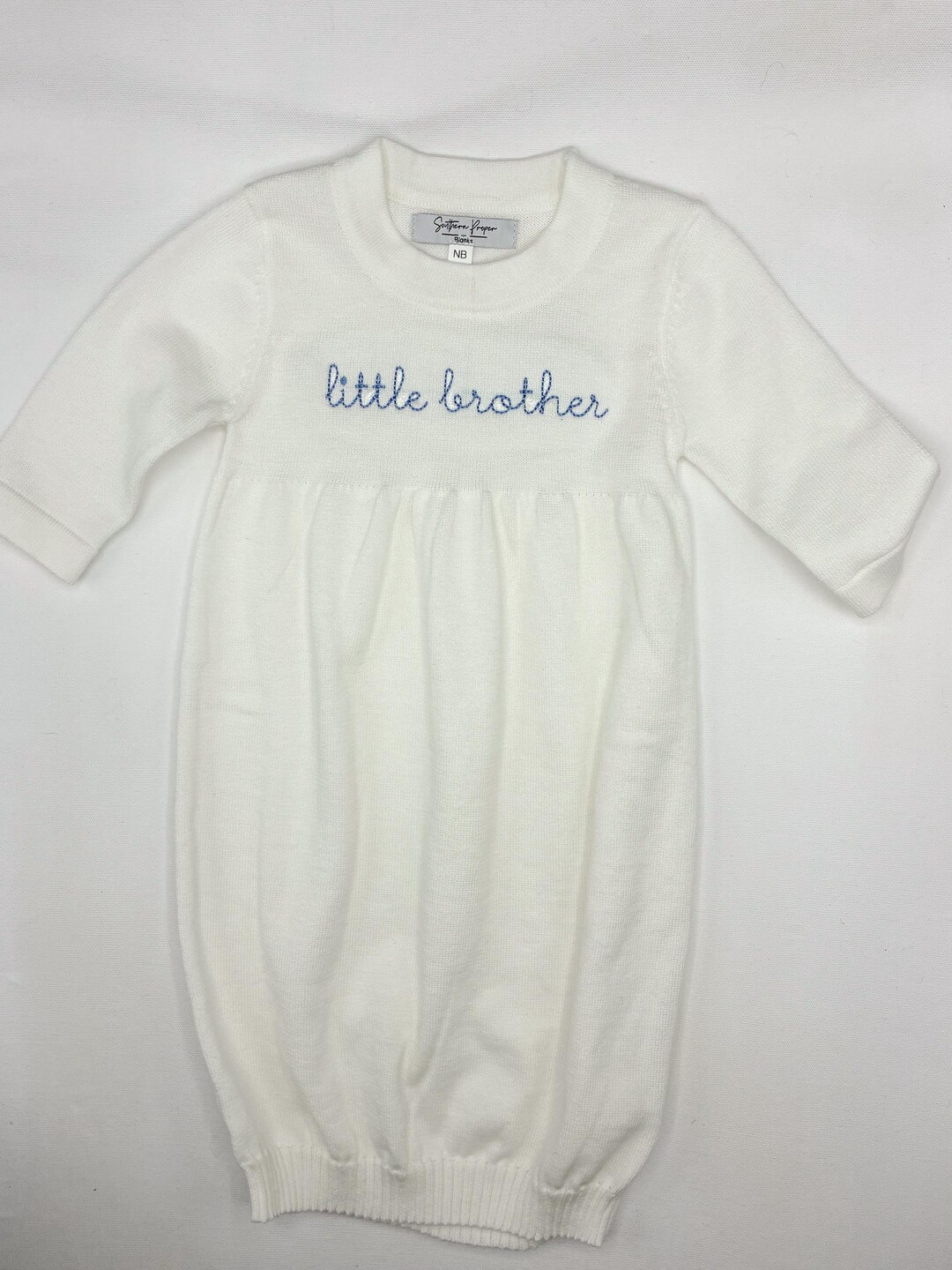 Knit Little Brother Gown, Machine Embroidered Outfit for New Baby ...