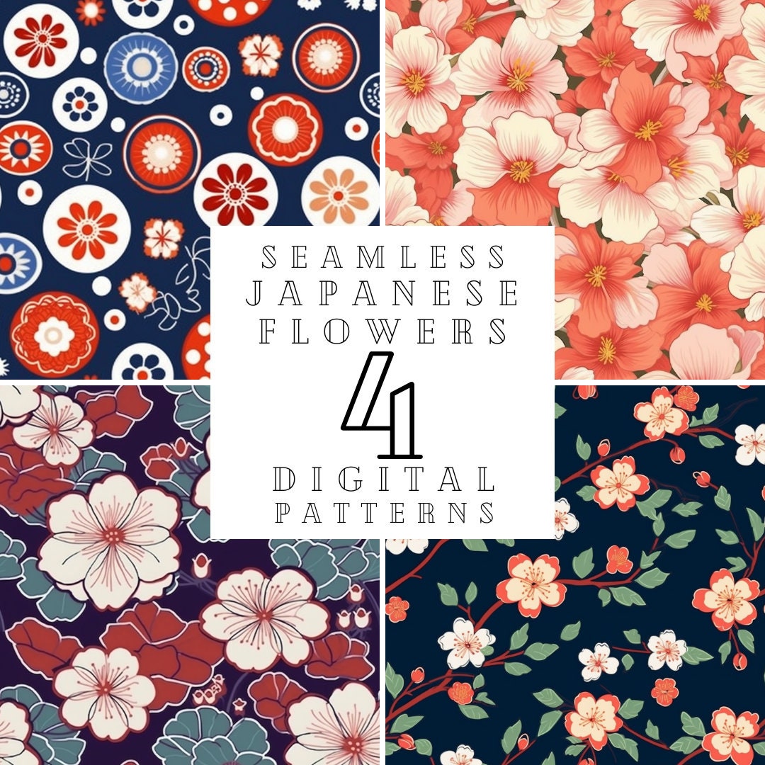Digital Print Beautiful Japanese Style Flowers in Colorful - Etsy