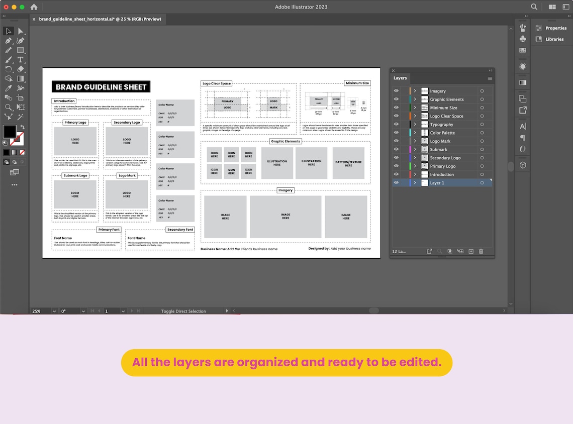 Horizontal Brand Guideline Sheet Template - Etsy