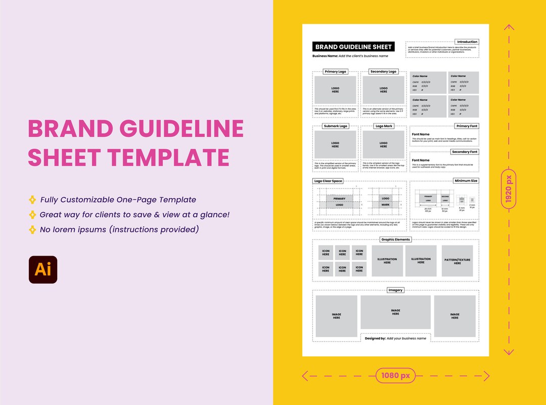 Vertical Brand Guideline Sheet Template - Etsy