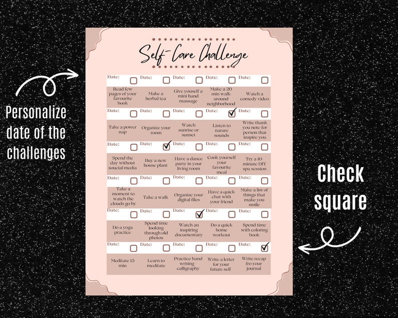 90 SELF CARE Challenge Template, EDITABLE, 90 Well-being Challenges ...