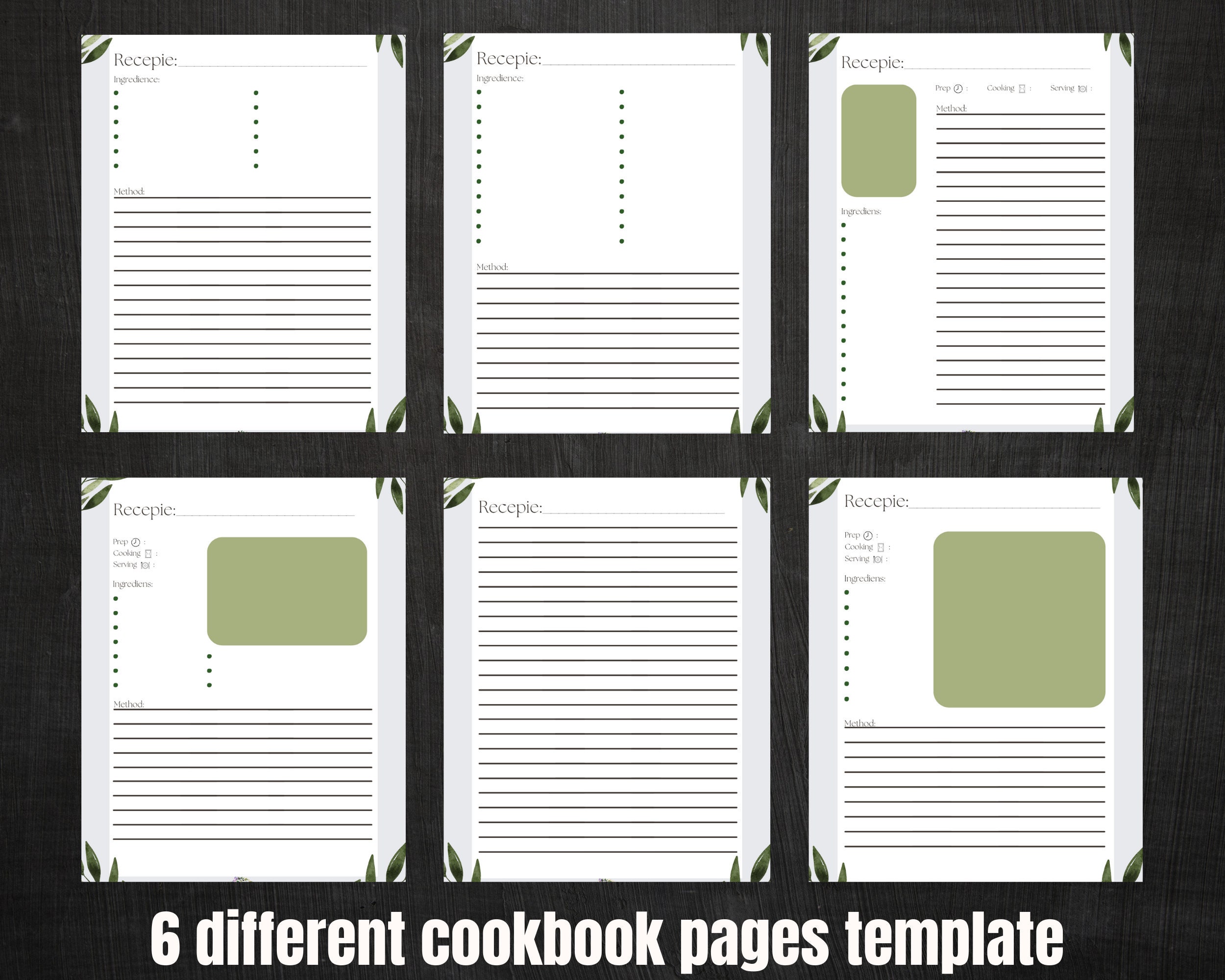 COOKBOOK TEMPLATE, Editable, Recipe Book Template BUNDLE, Cookbook Kit ...