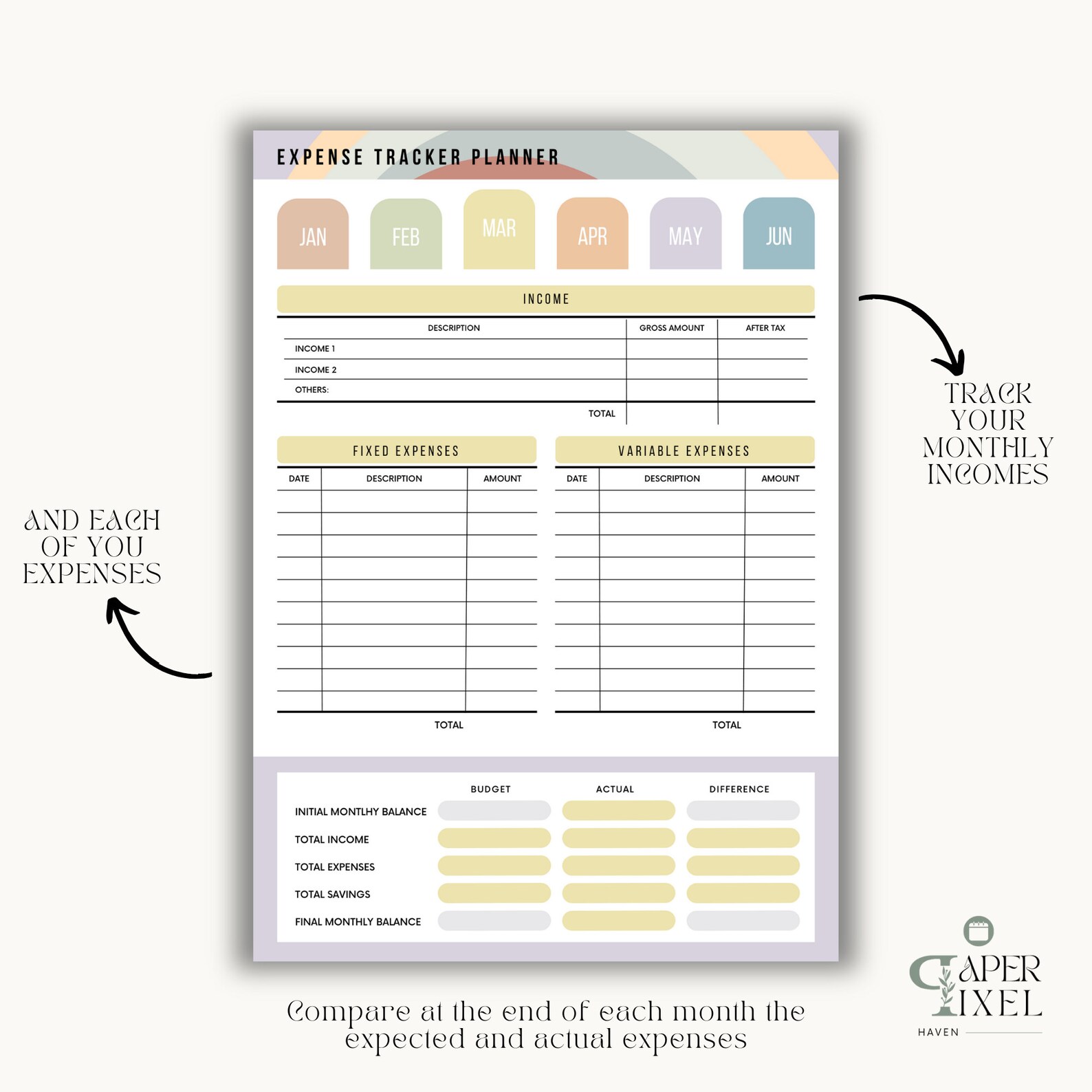 Artistic Spending Tracker Printable | Expense Tracker | Budget Template ...
