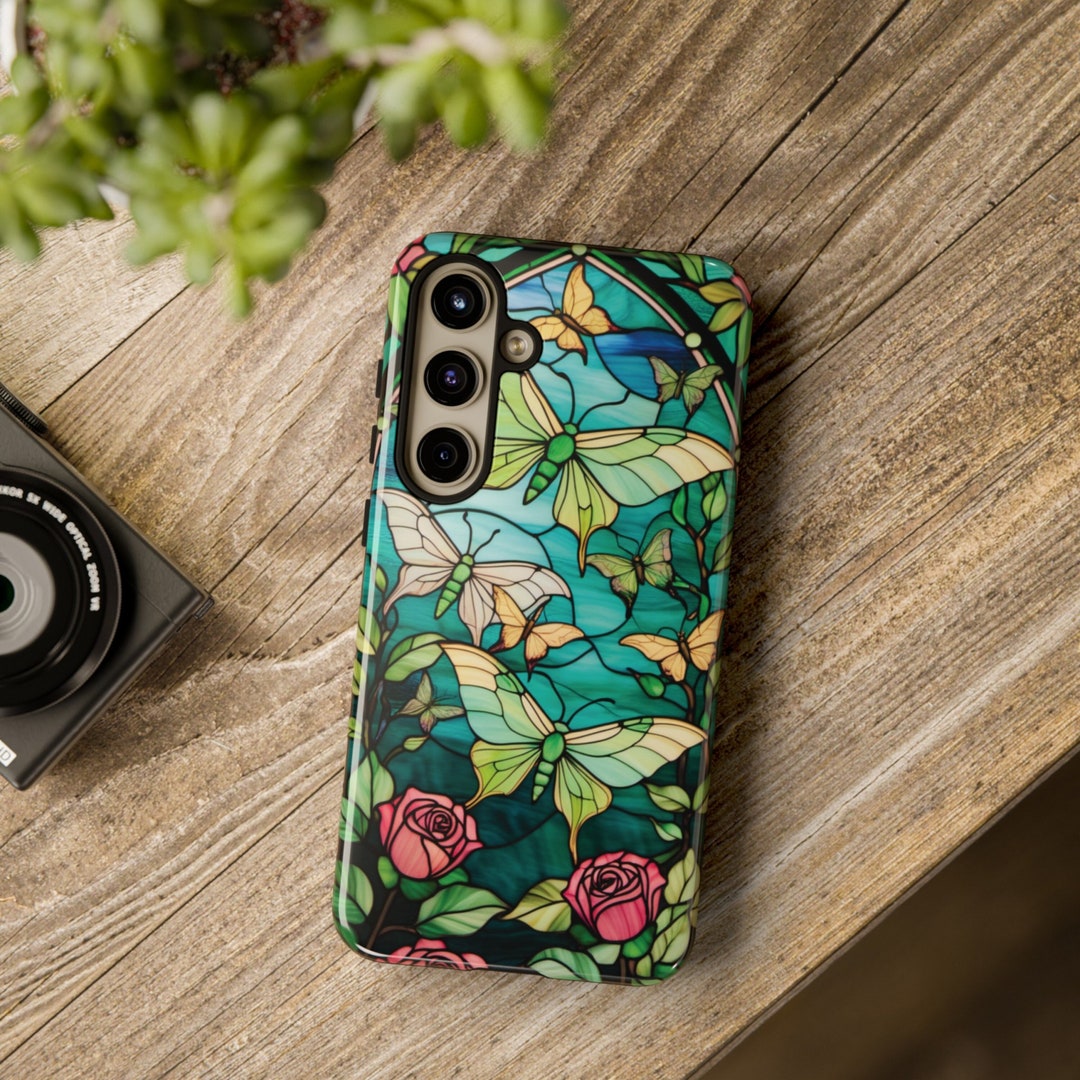 Cottagecore Moths Faux Stained Glass Whimsigoth iPhone Samsung Galaxy ...
