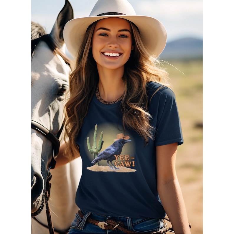 YEE-CAW! Western Gothic Raven Crow Tee Cowboy Hat Bird Graphic T-shirt ...