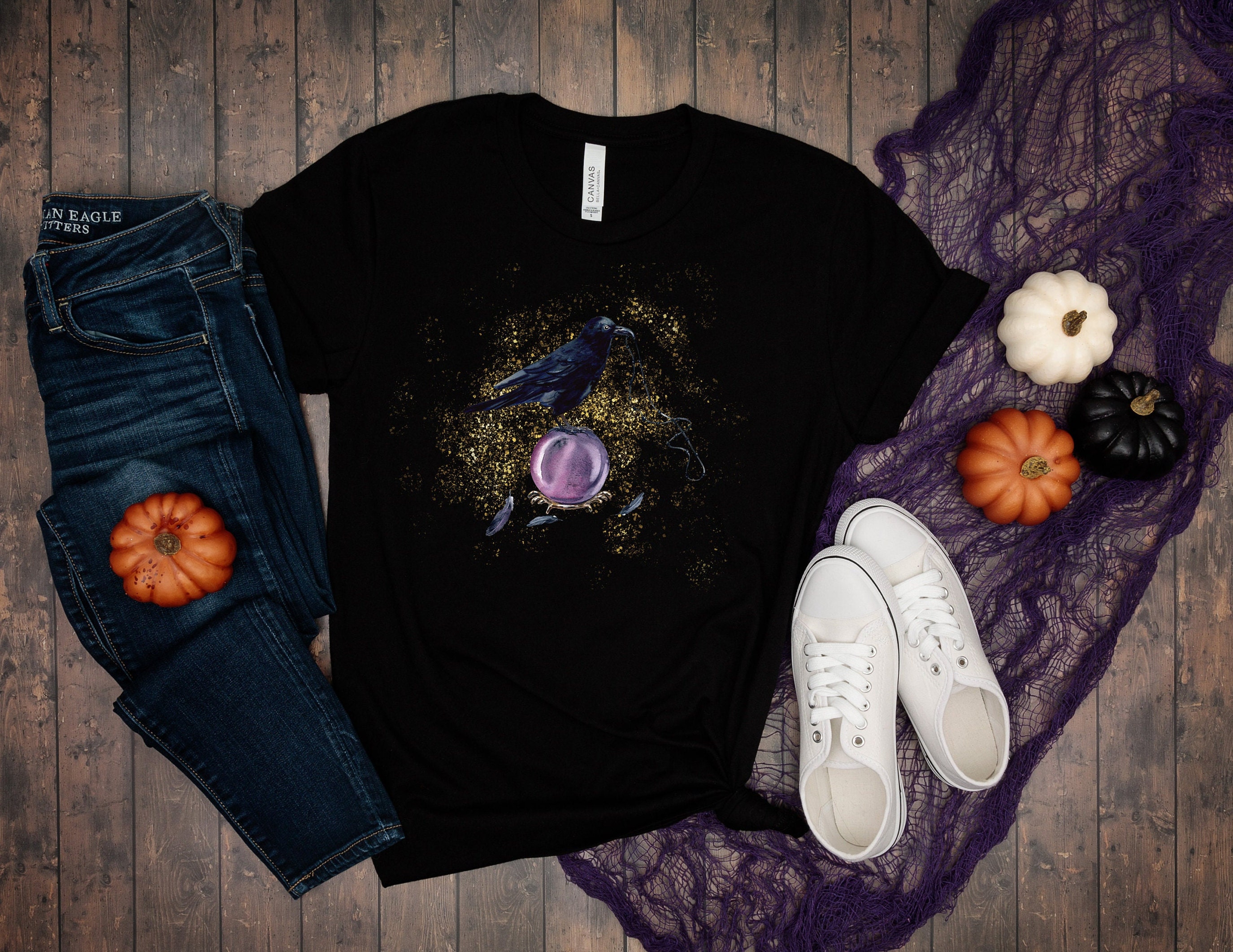 Whimsigoth Crow Raven on Crystal Ball Sparkle Glitter Mystical Unisex ...