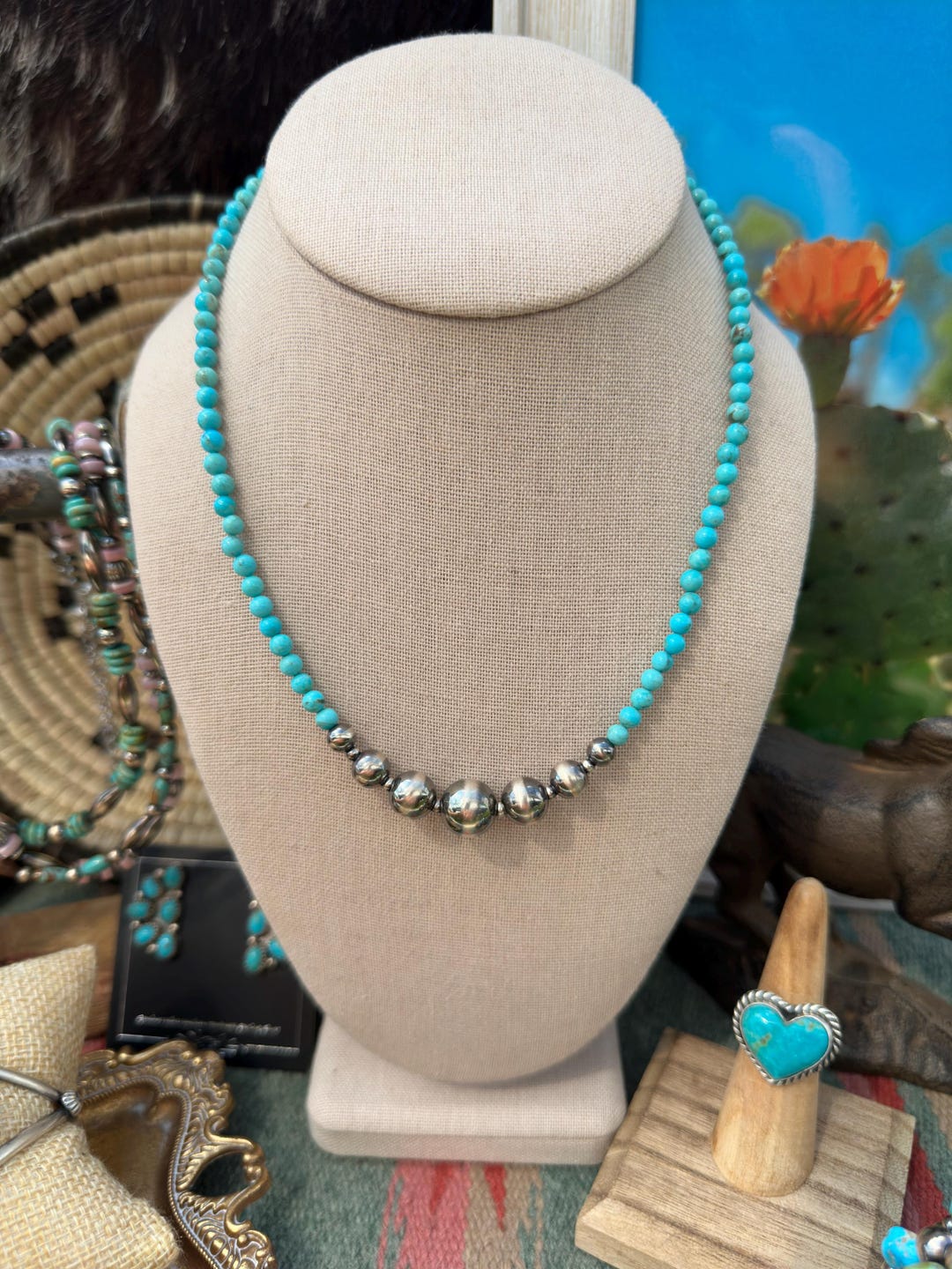The Lucasey Necklace- Kingman Turquoise and Graduated Sterling Pearls ...