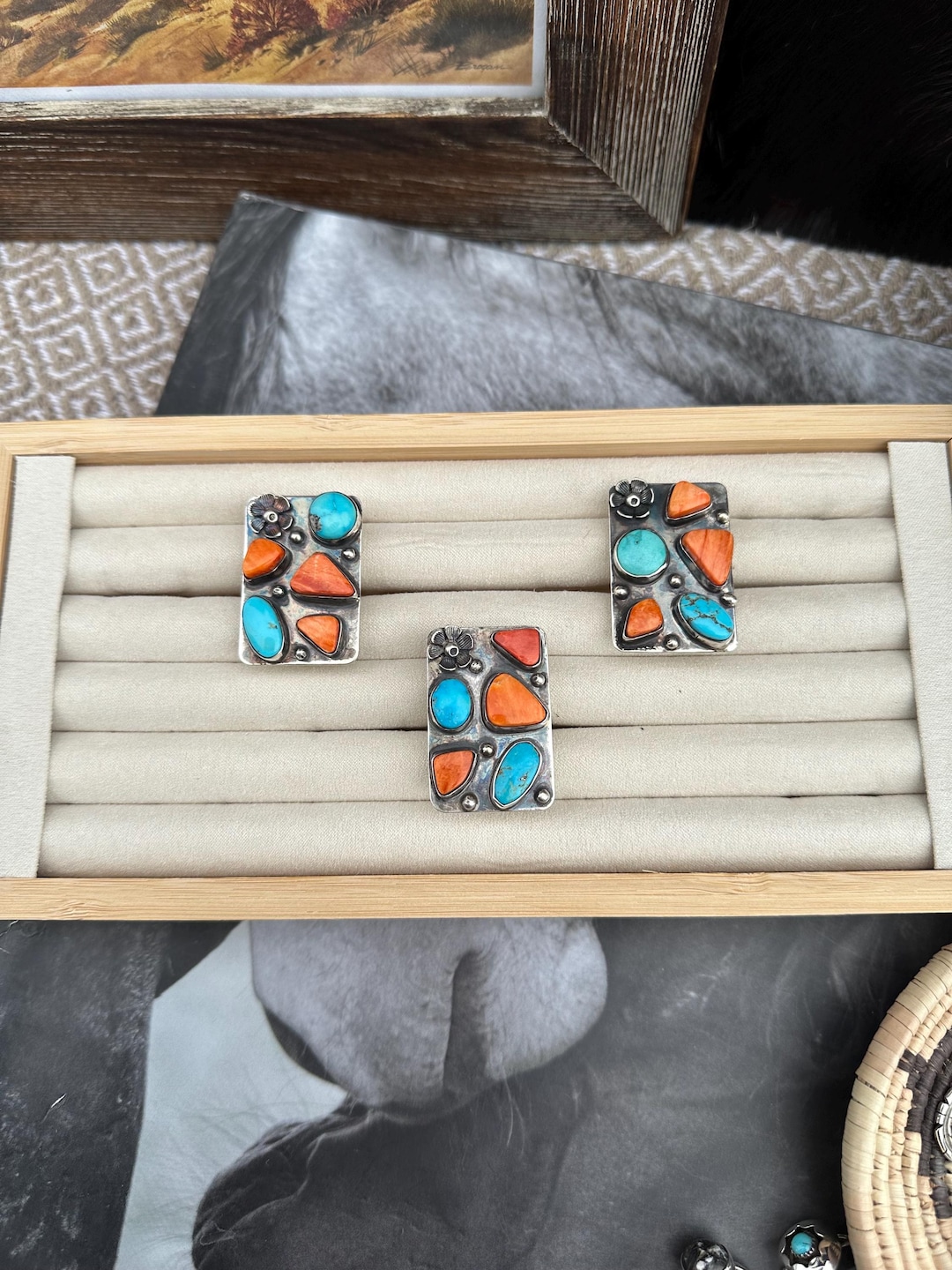 The Quincy Ring- Native Made Spiny Oyster and Natural Turquoise Ring - Etsy