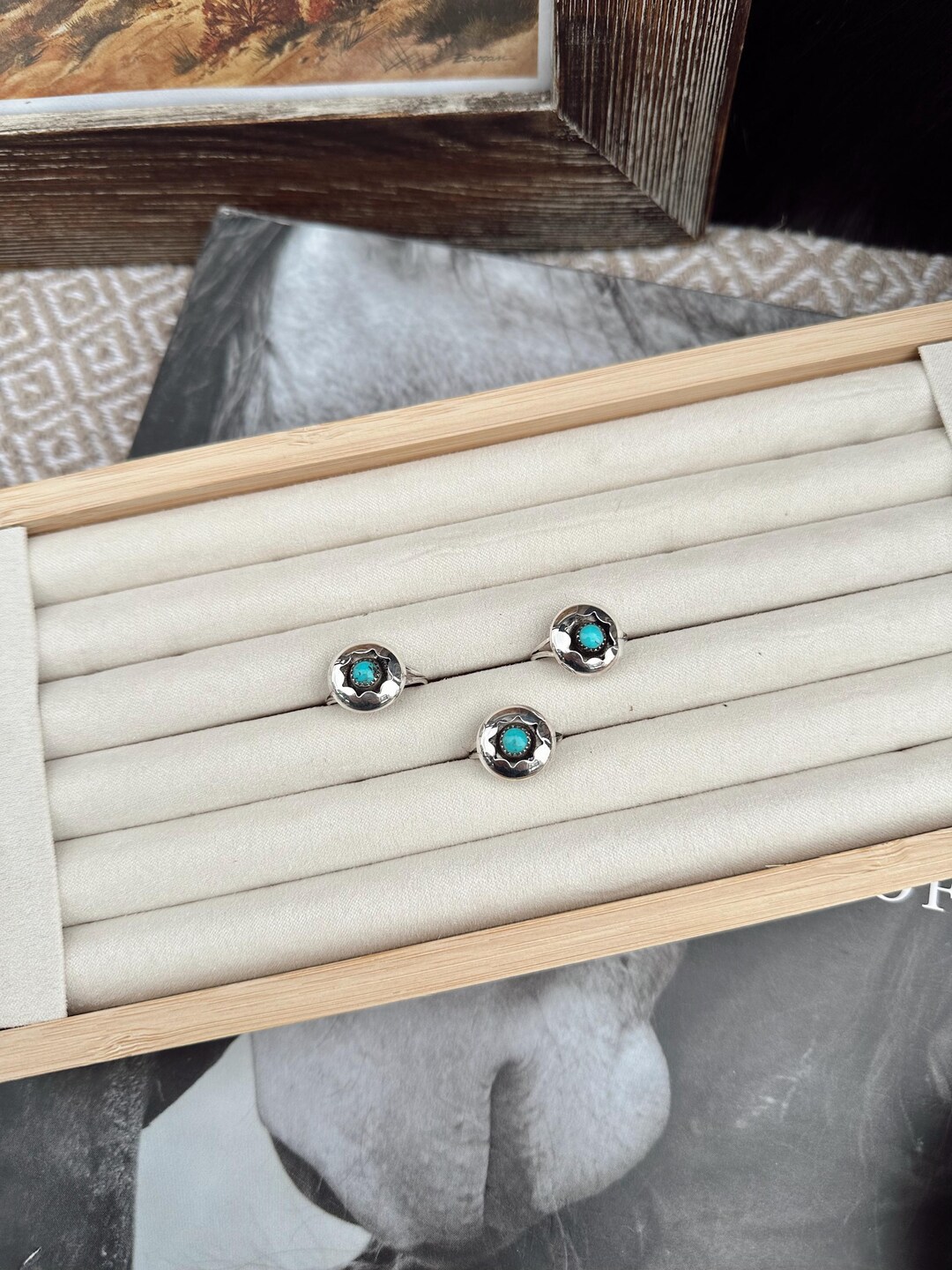 Native Made Shadowbox Ring- Sterling Silver and Natural Turquoise - Etsy