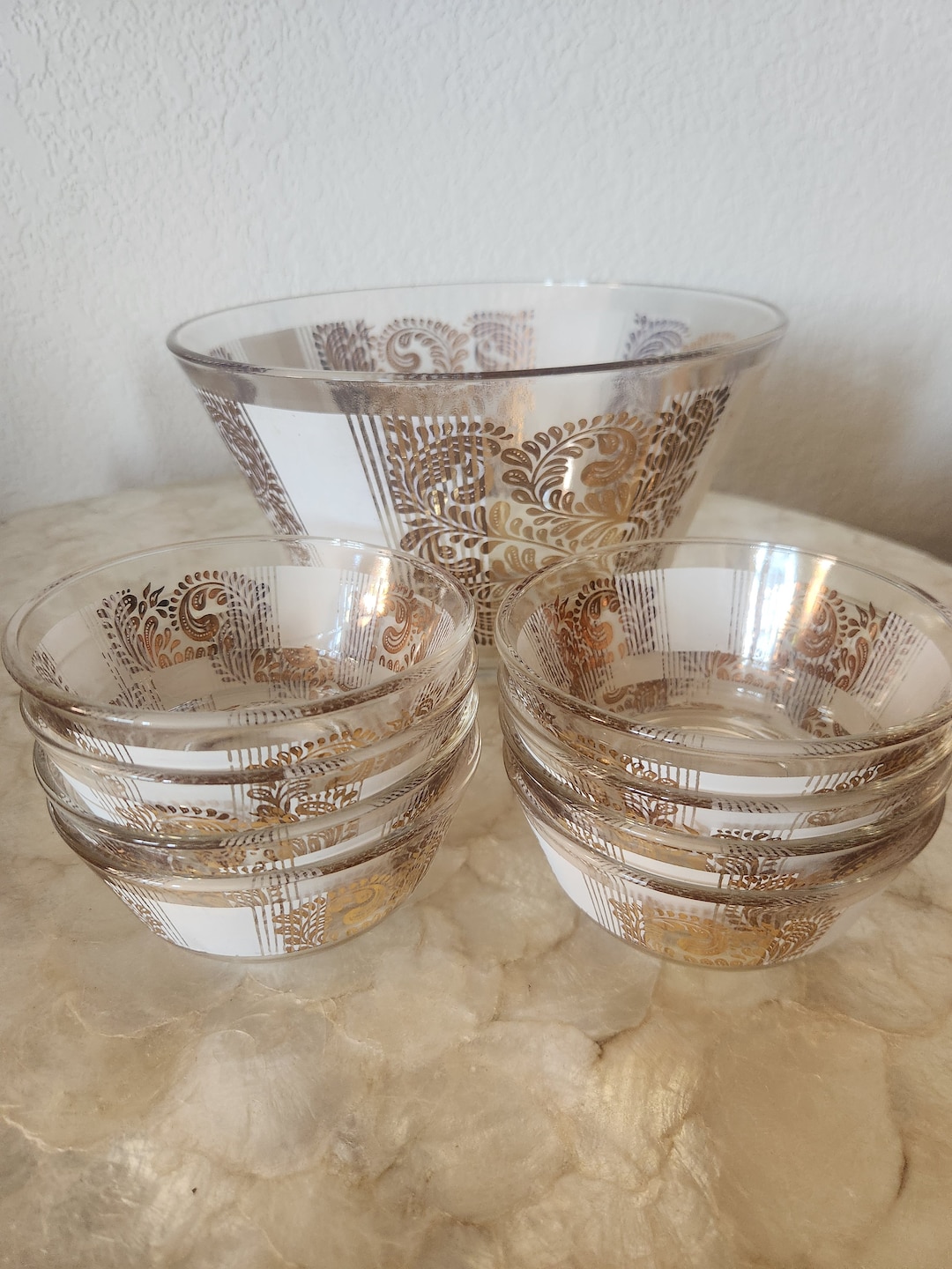 Vintage Georges Briard Glass 22k Gold Bowl Set - Etsy