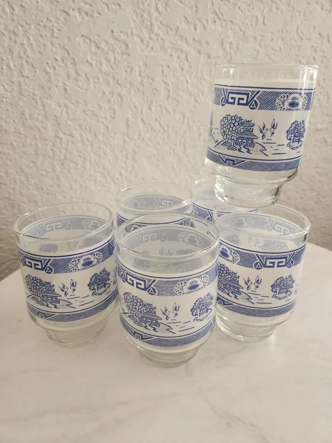 Set of 6 - Vintage Blue Willow Stackable Small Juice Glasses - Etsy