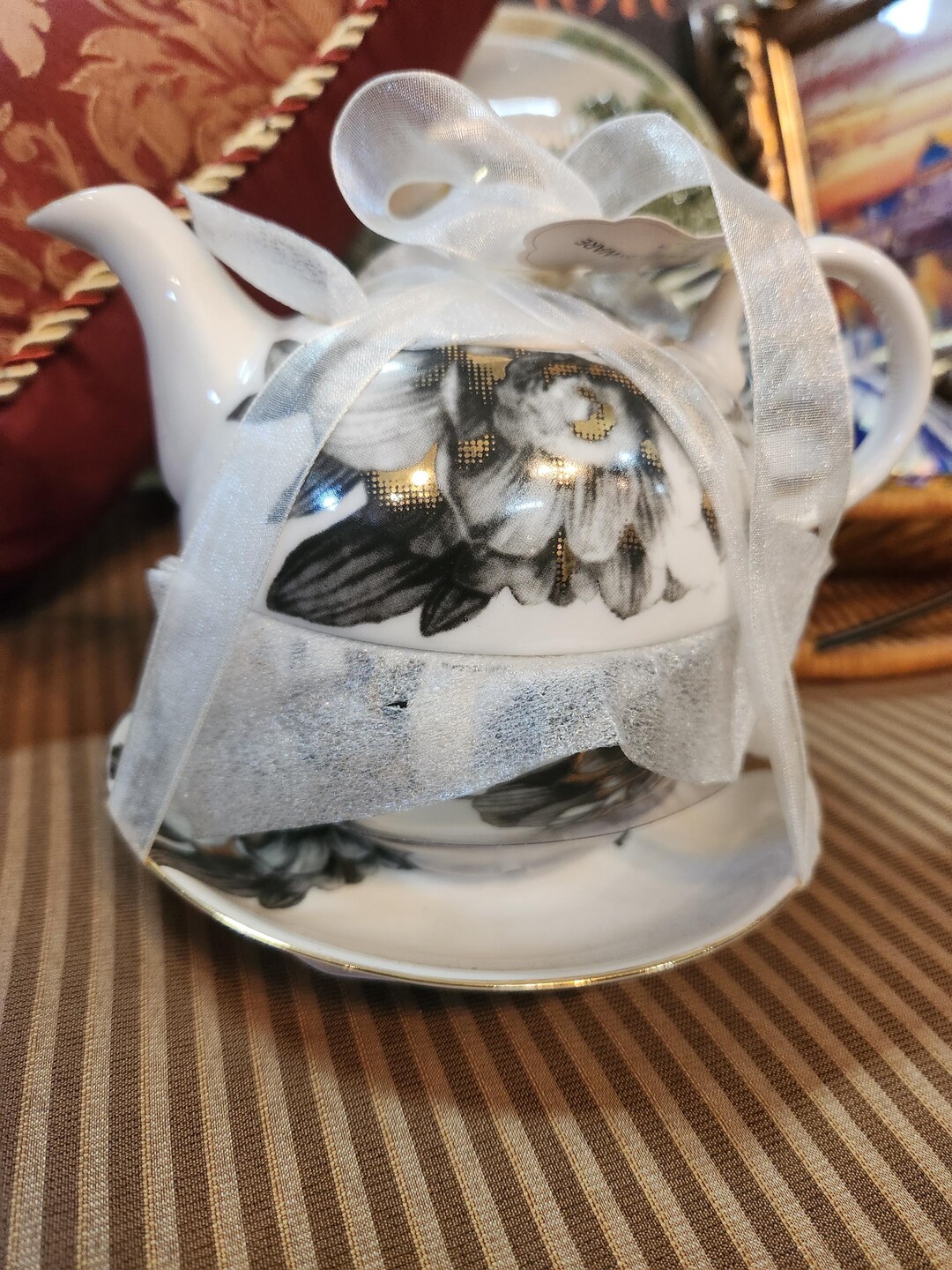 Grace Tea Ware Teapot Gold and Black Flower Scroll Fine Porcelain - Etsy