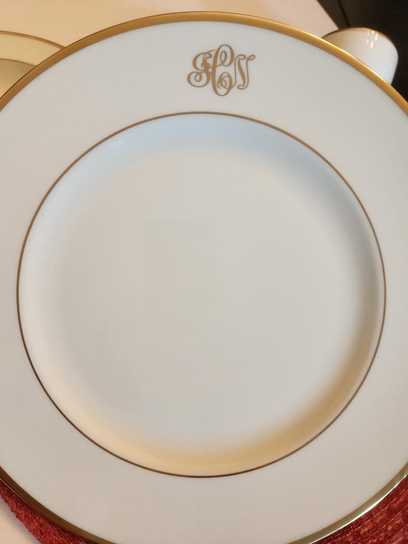 Gold and Ivory MONOGRAMMED Dinner Plate California (bone) by Wedgwood ...