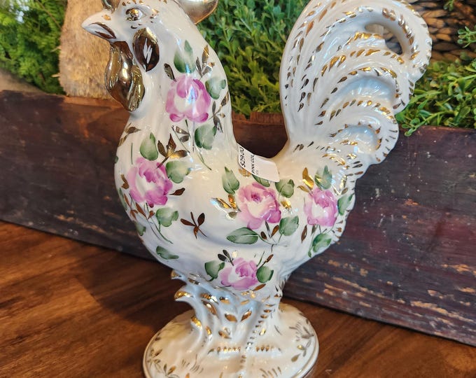 Vintage Ceramic Pink & Gold Chicken - Etsy