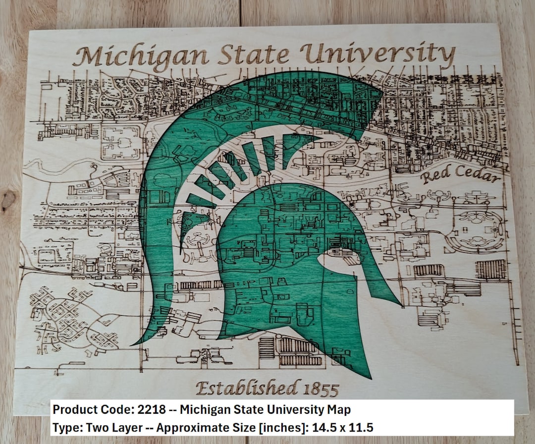 Michigan State University Map - Two Layer Laser Cut -- Size: 14.5 X 11. ...