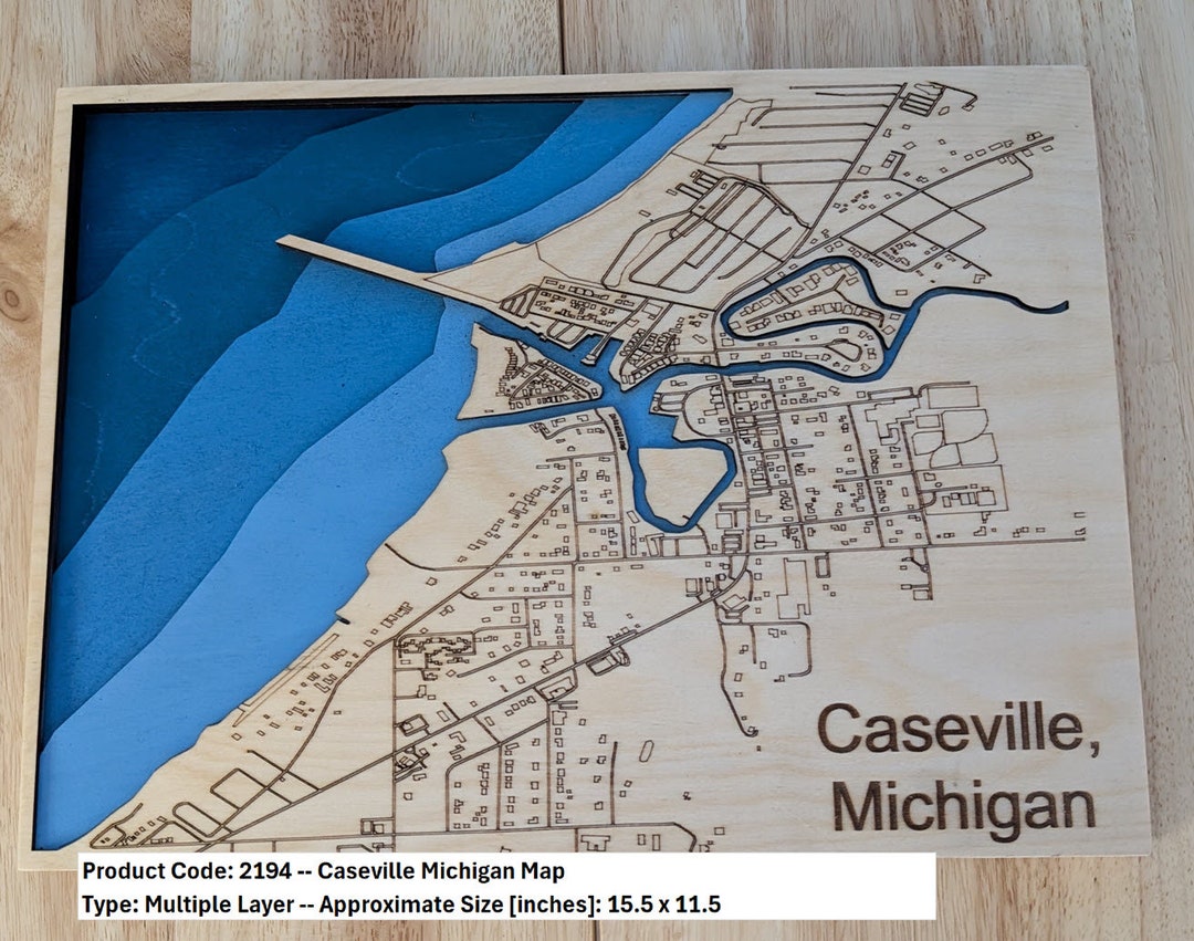 Caseville Michigan Map Multiple Layer Laser Cut Size: 15.5 X 11.5 ...