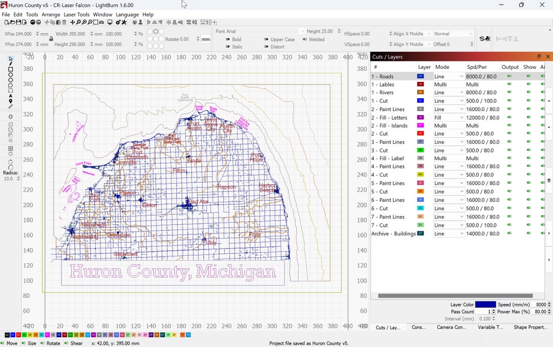 Huron County Map Digital Download Vector Line Art for CNC or Laser ...