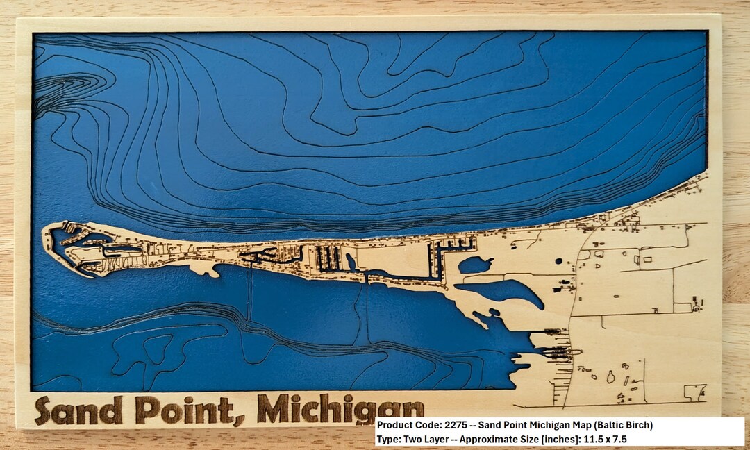 Sand Point Michigan Map (baltic Birch) - Two Layer Laser Cut -- Size ...