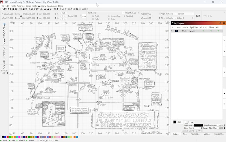 1940 Huron County Map Digital Download Vector Line Art for CNC or Laser ...