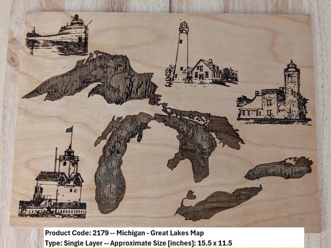 Michigan - Great Lakes Map - Single Layer Laser Cut -- Size: 15.5 X 11. ...