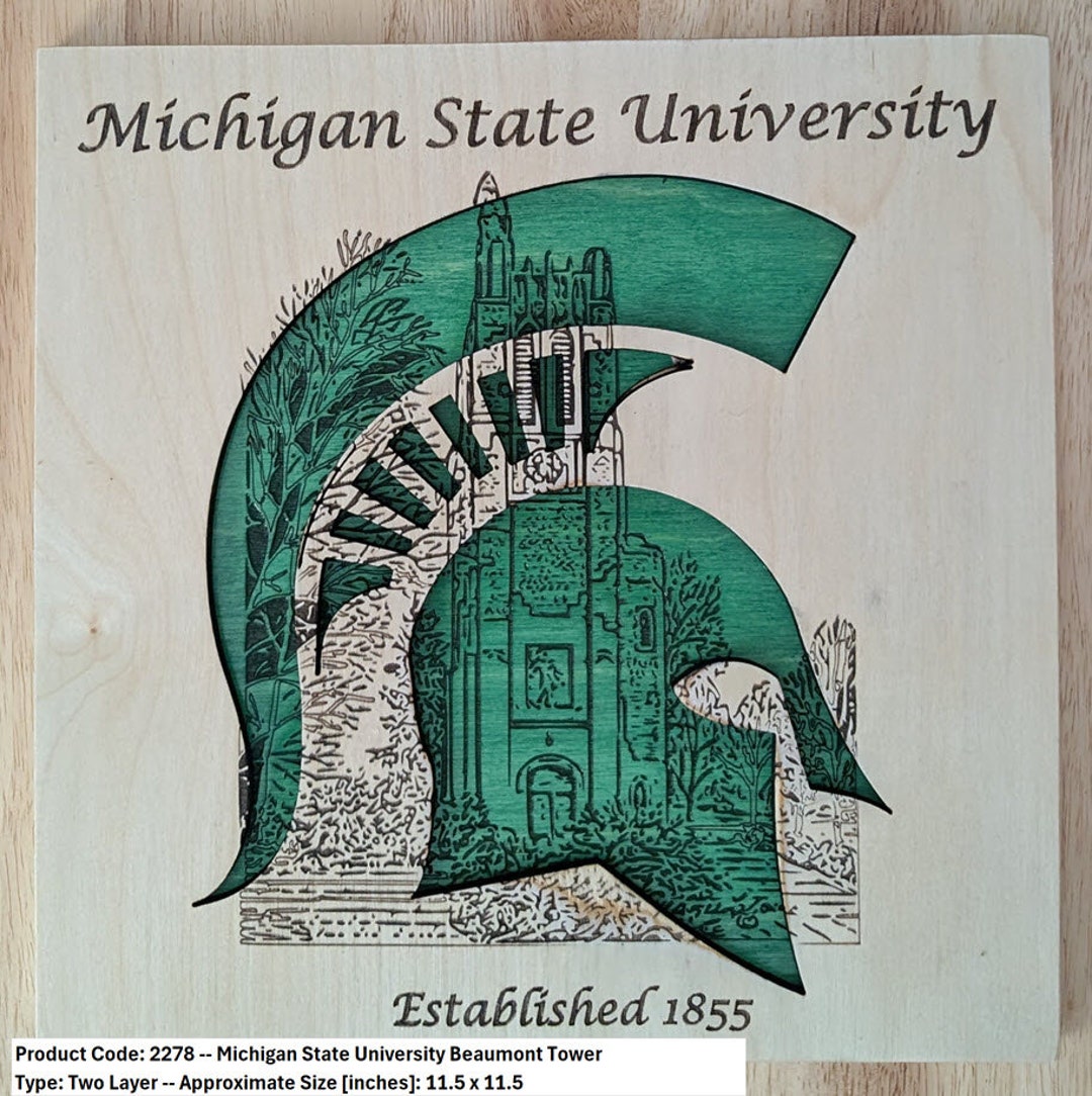Michigan State University Beaumont Tower - Two Layer Laser Cut -- Size ...