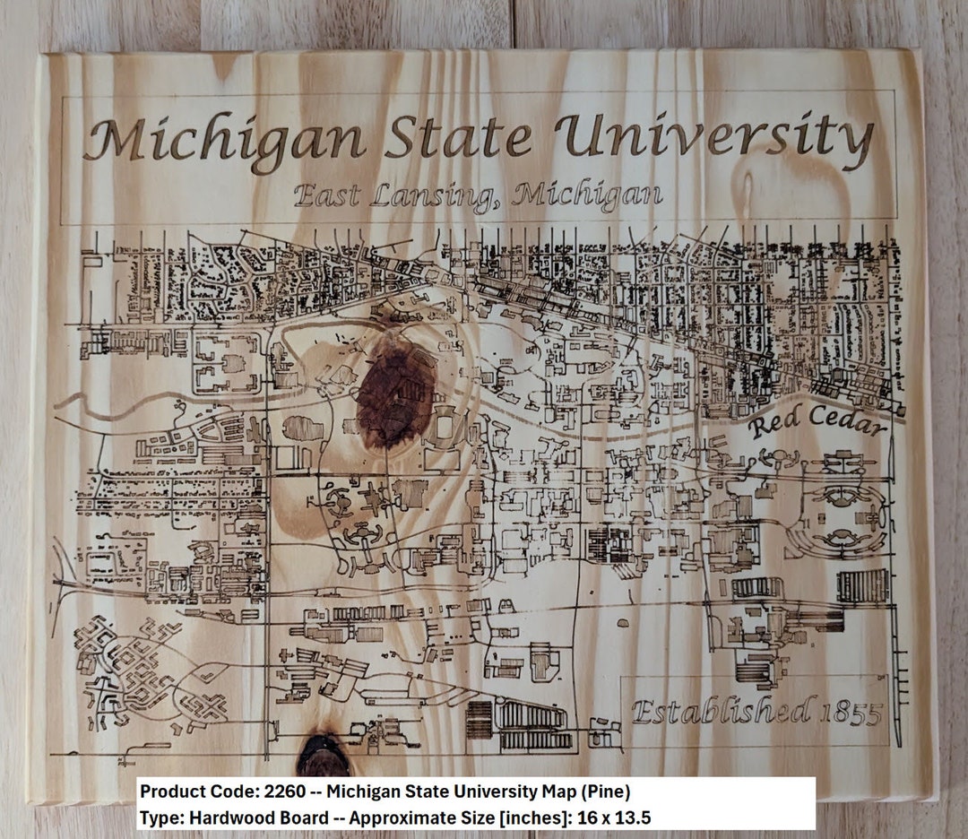 Michigan State University Map (pine) - Hardwood Board Laser Cut -- Size ...