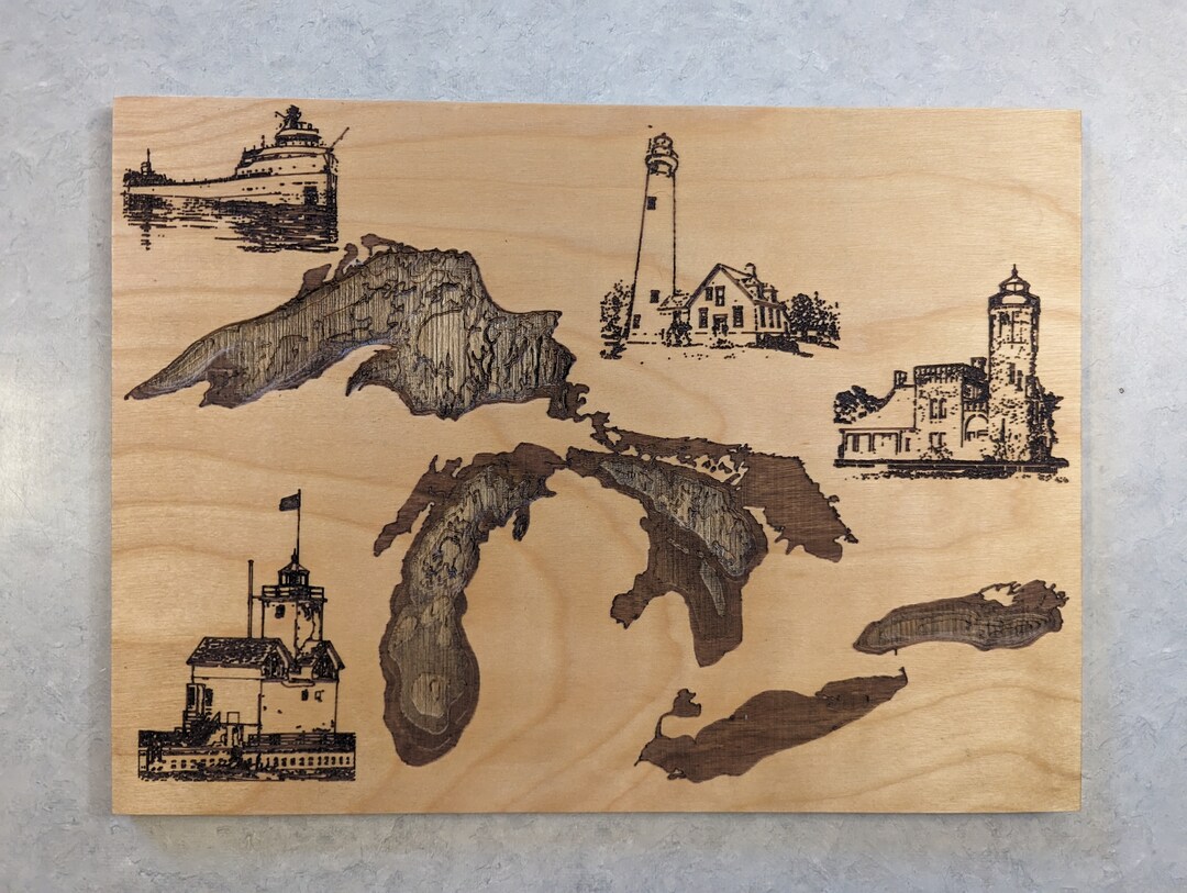 Michigan Great Lakes With Laser Cut Water Depths - Single Layer - 15.5 ...