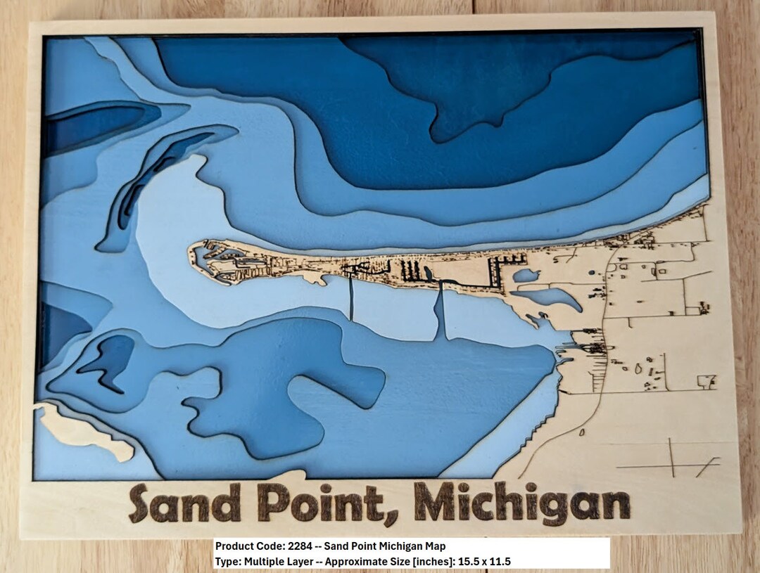 Sand Point Michigan Map - Multiple Layer Laser Cut -- Size: 15.5 X 11.5 ...